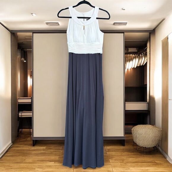 Melrose | Dresses | Melrosewhite Black Pleatedrushed Long Formal Maxi ...
